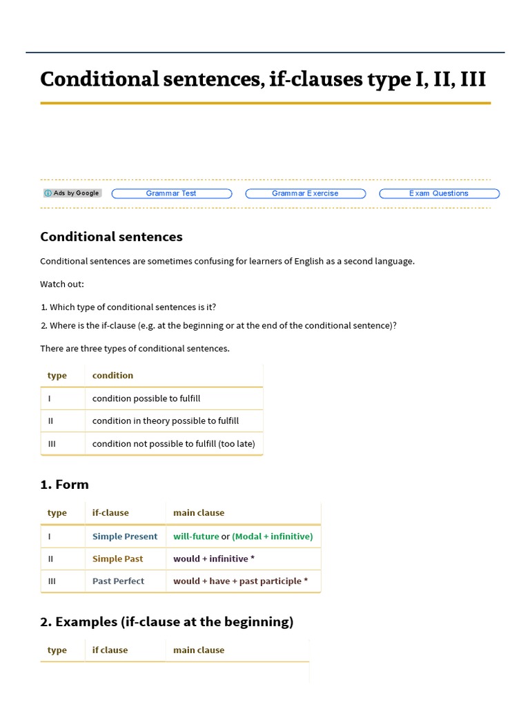 Conditional Sentences, If-Clauses Type I, II, III PDF | PDF | English ...