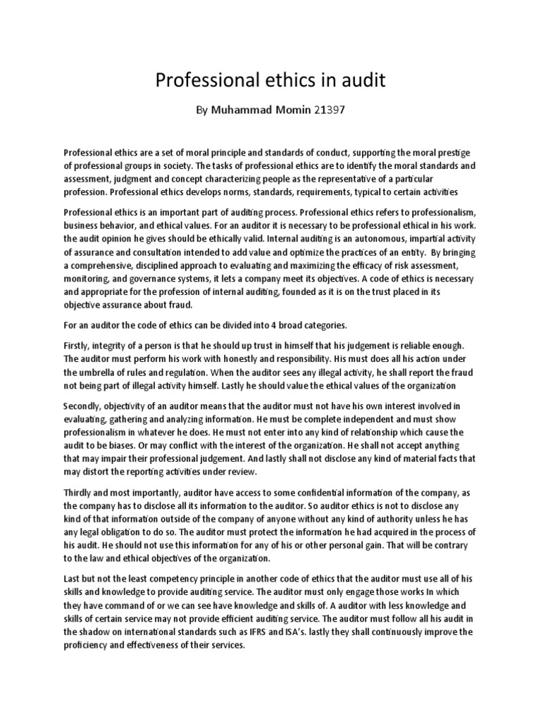 Professional Ethics in Audit | PDF | Professional Ethics | Audit