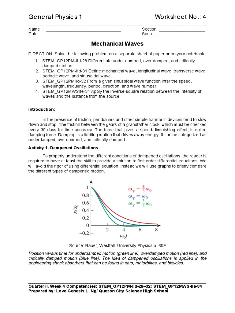 Worksheet-SCIENCE12 - General Physics 1 - Module 4 - Mechanical Waves ...