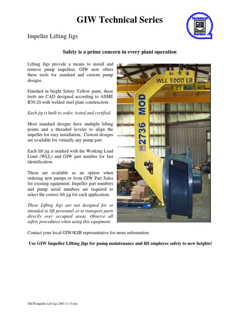 GIW Technical Series: Impeller Lifting Jigs | PDF