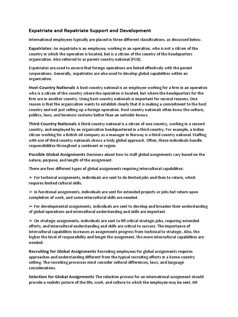 Expatriate and Repatriate Support and Development: Expatriates | PDF ...