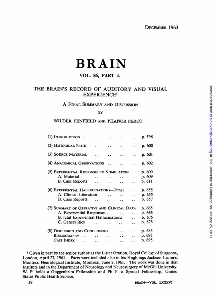 Brain 1963 PENFIELD 595 696 | Download Free PDF | Insular Cortex ...