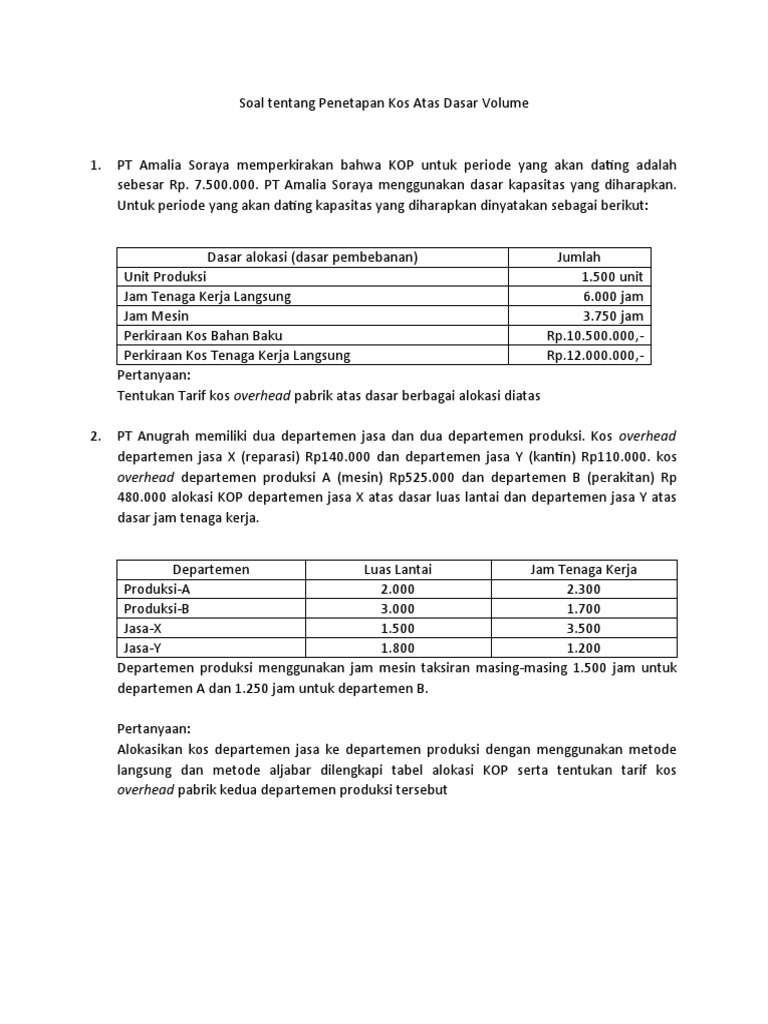 TARIF KOS OVERHEAD PABRIK | PDF
