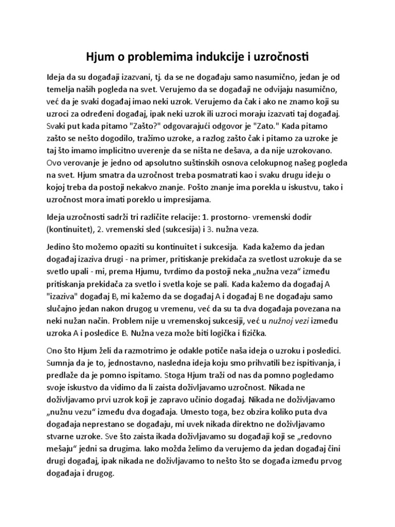 Hjum o Problemima Indukcije I Uzročnosti | PDF