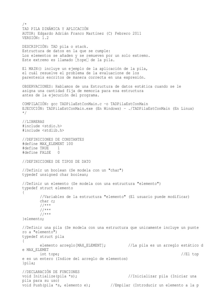 Pila Estatica.c | PDF | Métodos formales | Desarrollo de software