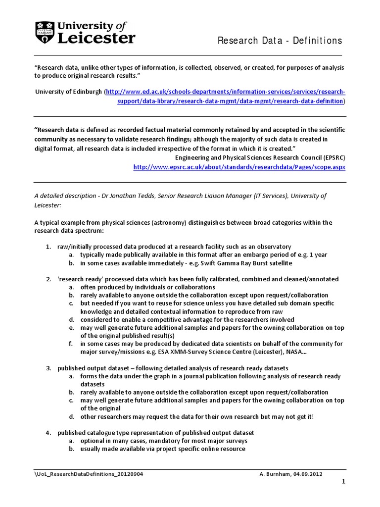 Understanding Research Data Definitions | PDF | Data | Metadata