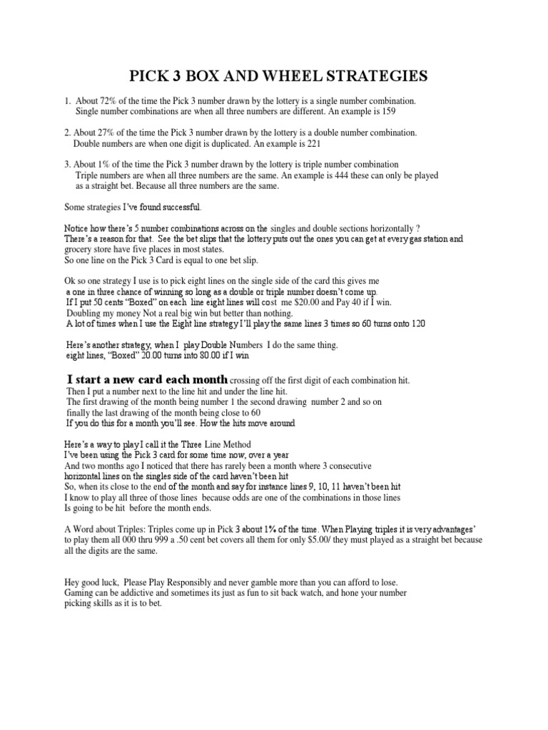 Pick 3 Card PDF | PDF | Lottery | Games Of Chance