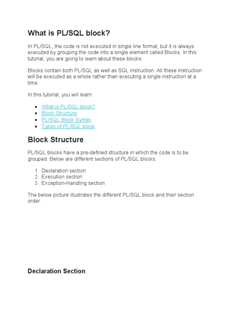 What Is PL/SQL Block? Block Structure PL/SQL Block Syntax Types of PL ...