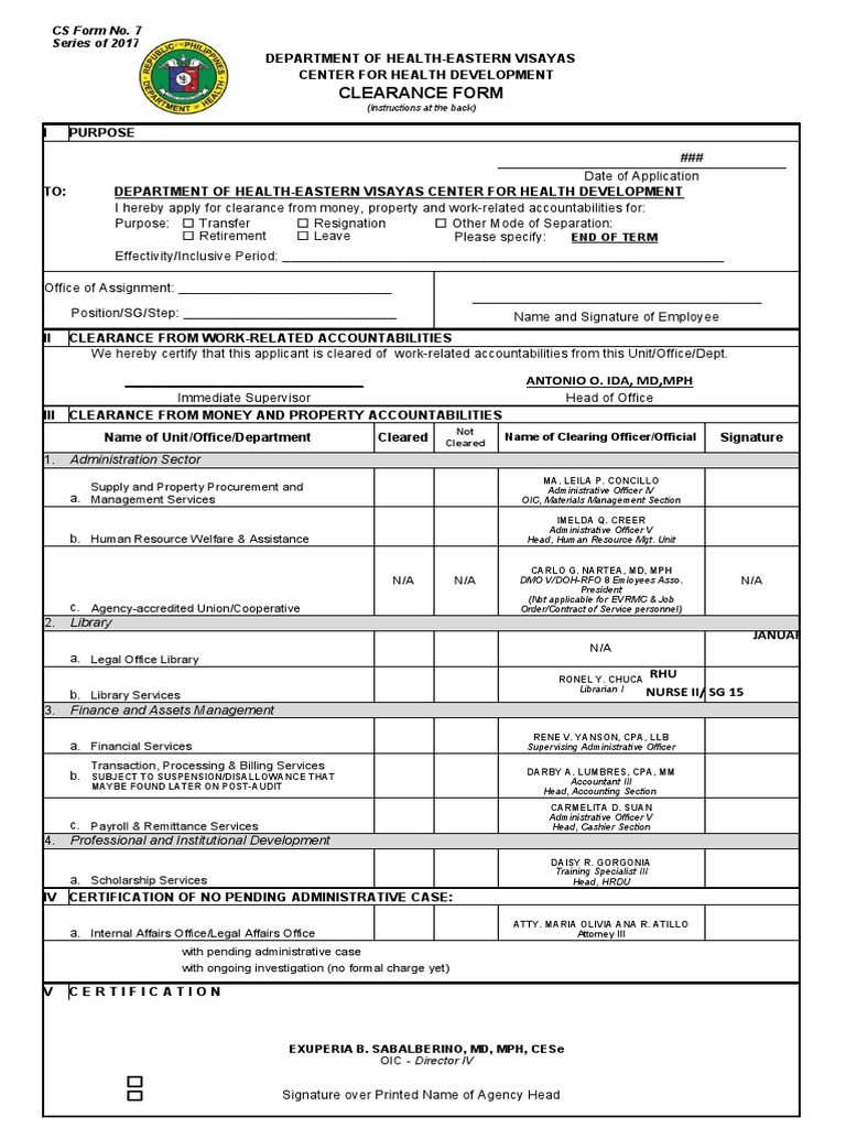 Clearance Form: - Antonio O. Ida, MD, MPH | PDF | Business | Justice