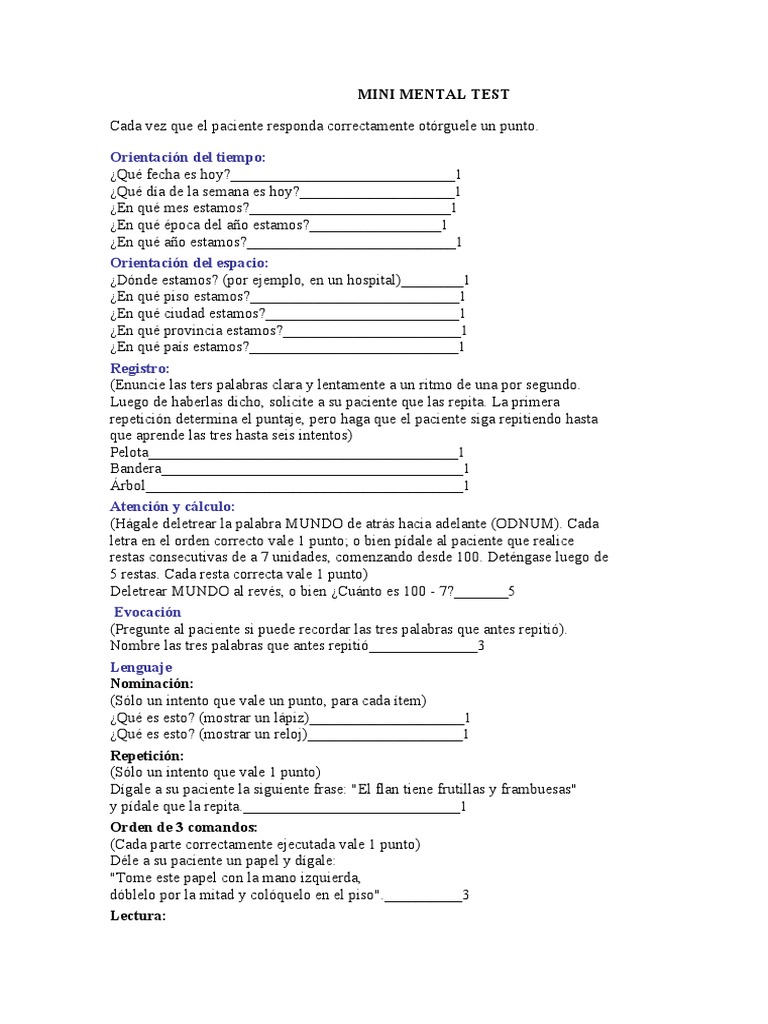 Mini Test Mental | PDF | Ciencia cognitiva | Lingüística