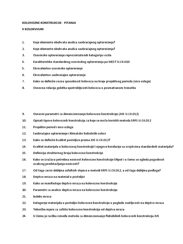 Kolovozne Konstrukcije - Pitanja Za II Kolokvijum | PDF