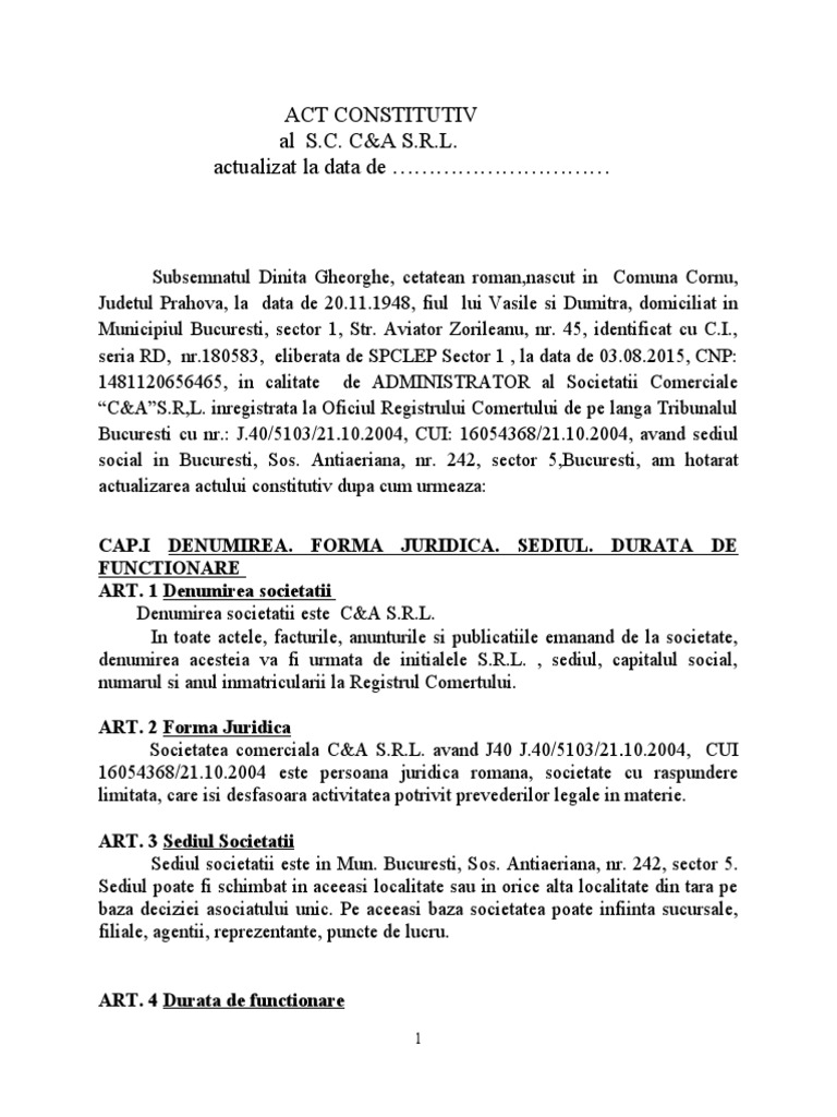 Act Constitutiv | PDF