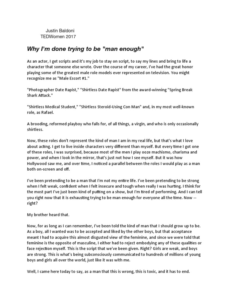 Justin Baldoni Ted Talk | PDF | Femininity