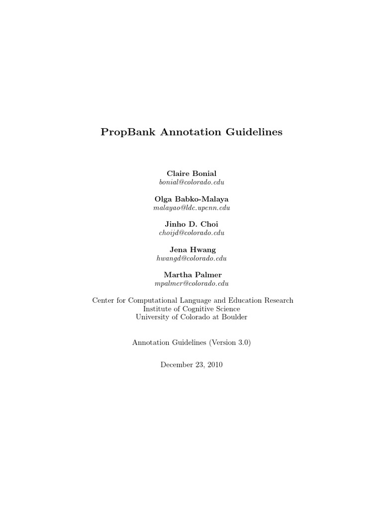 PropBank Annotation Guidelines Summary | PDF | Predicate (Grammar ...