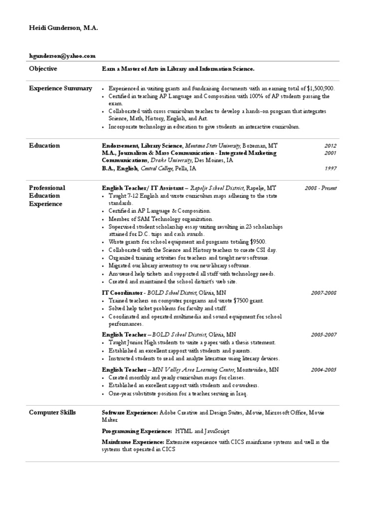 Heidi Gunderson, M.A.: 2012 2001 1997 2008 - Present | PDF | World Wide ...