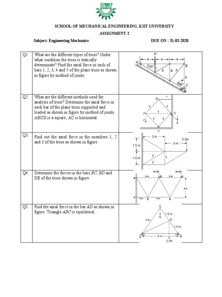 School of Mechanical Engineering, Kiit University Assignment 2 Subject ...