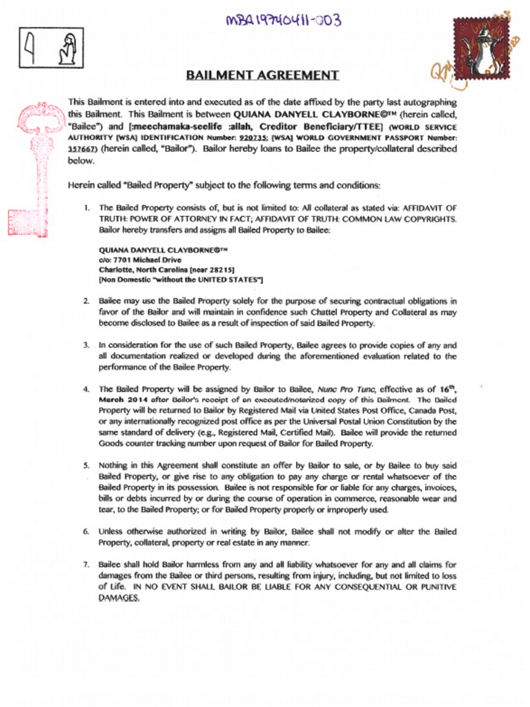 Quiana Clayborne© Bailment Agreement | PDF