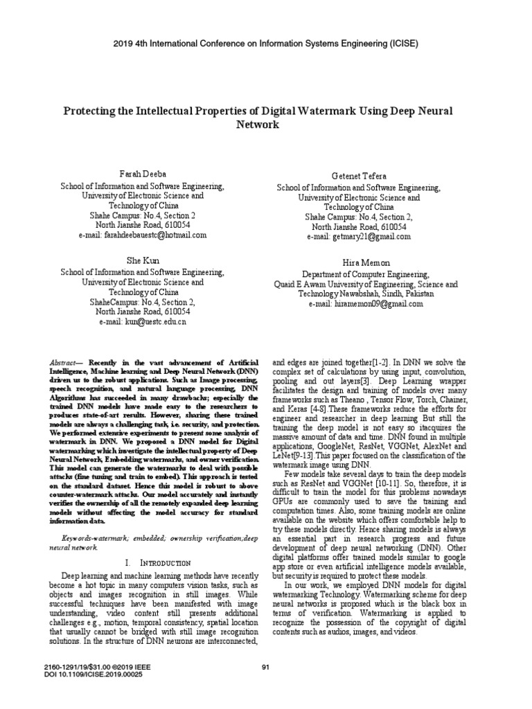 Protecting The Intellectual Properties of Digital Watermark Using Deep Neural Network | PDF ...