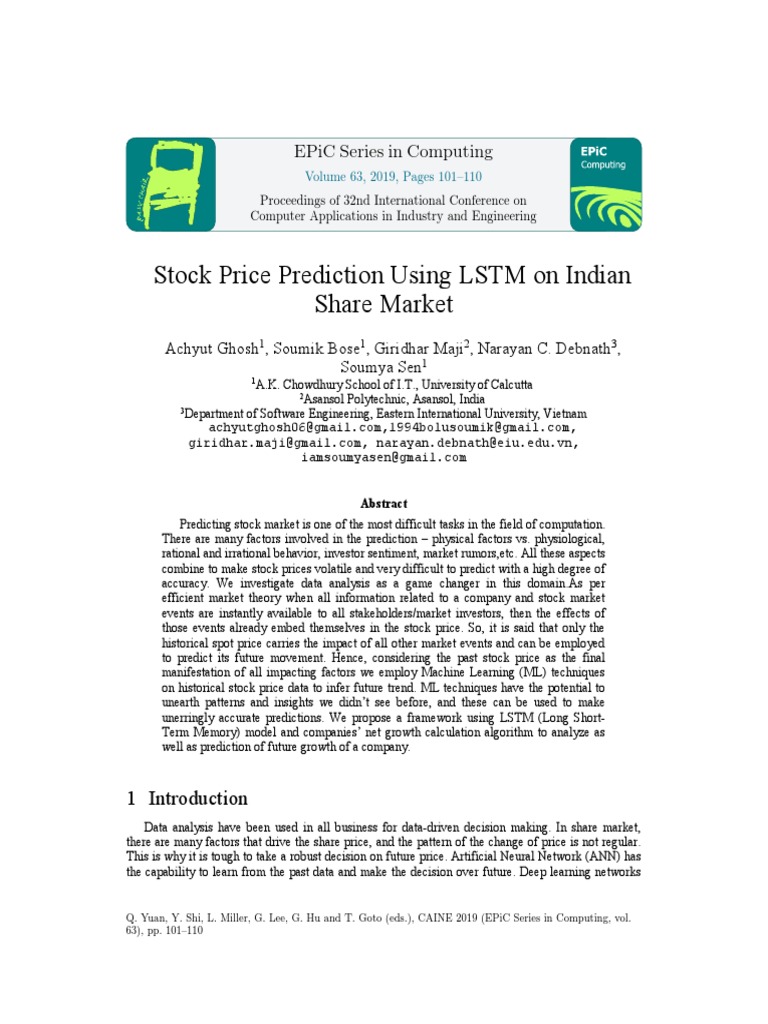 Stock Price Prediction Using LSTM On Indian Share Market | PDF | Stocks ...