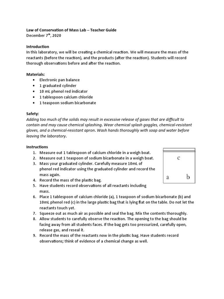 Conservation of Mass Lab Teacher Guide | PDF
