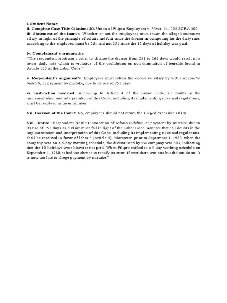 I. Student Name: Ii. Complete Case Title Citation: 20. Iii. Statement ...