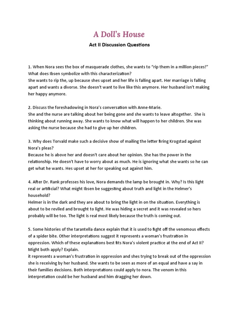 Act II Insights: Nora's Struggles | PDF | Mystery, Thriller & Crime Fiction