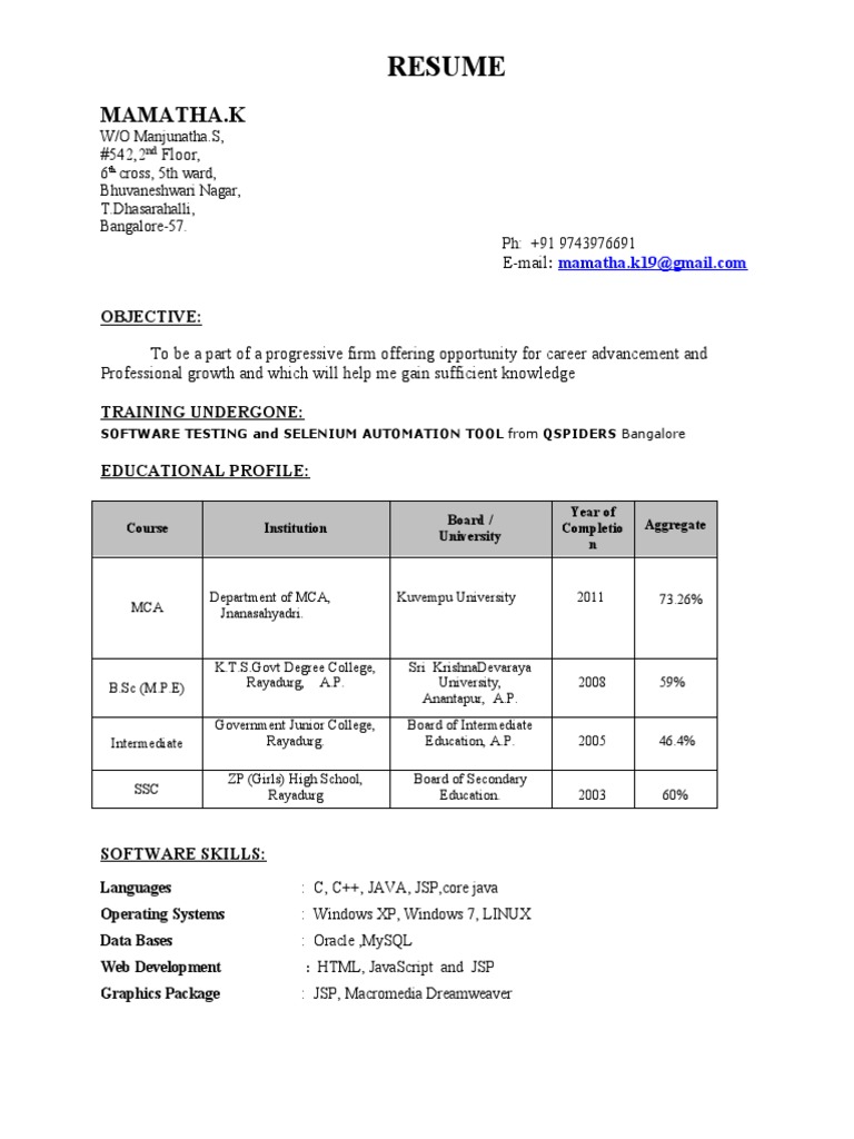 Resume: Mamatha.K | PDF | Java (Programming Language) | Software Engineering