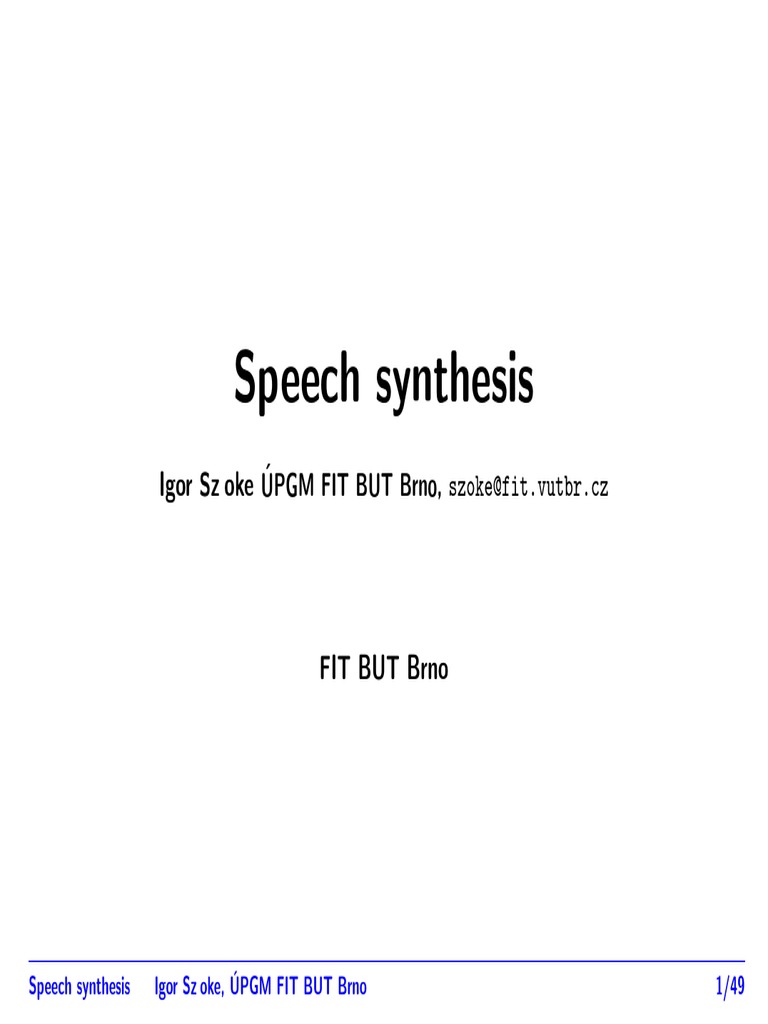 Speech Synthesis | PDF | Speech Synthesis | Synthesizer