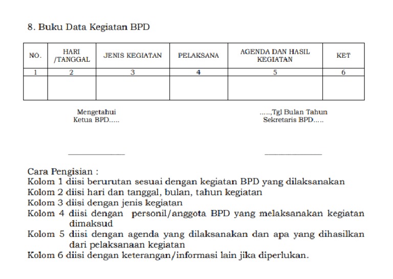 Format Buku Data Kegiatan BPD PDF | PDF