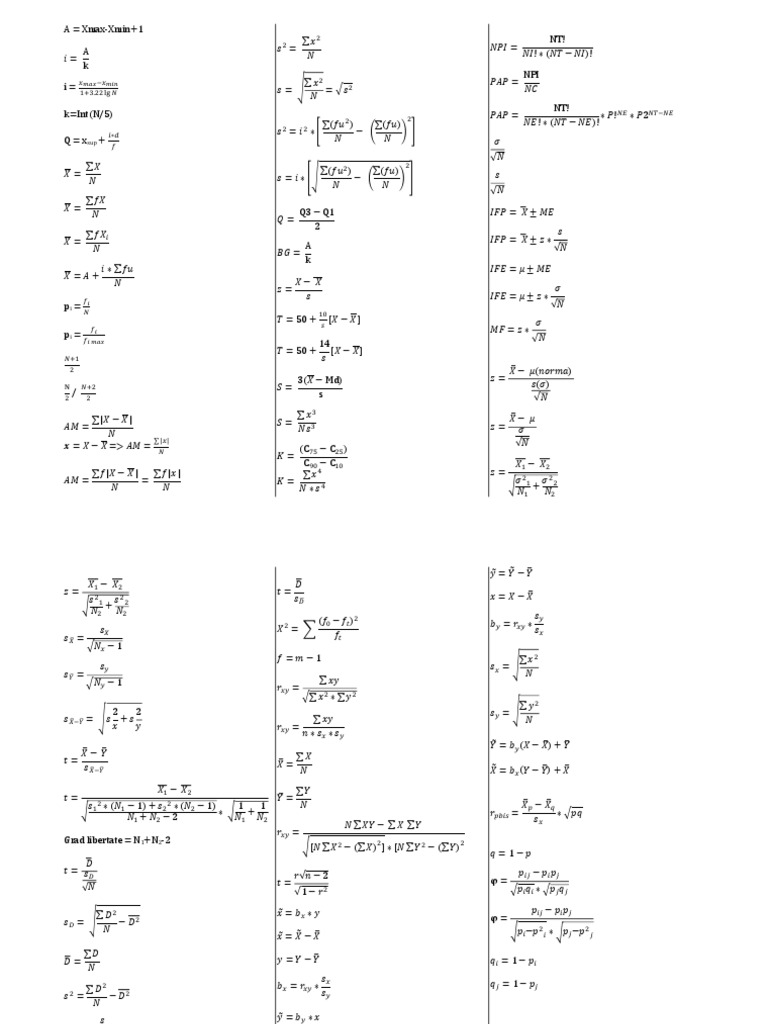 Formule Statistica - Varianta Simpla (Pentru Examen) PDF | PDF