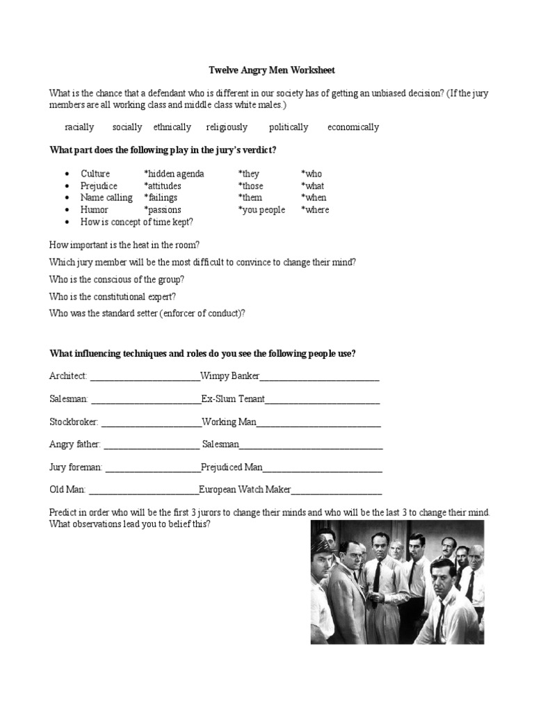 Twelve Angry Men Jury Analysis Worksheet | PDF | Politics | Games ...