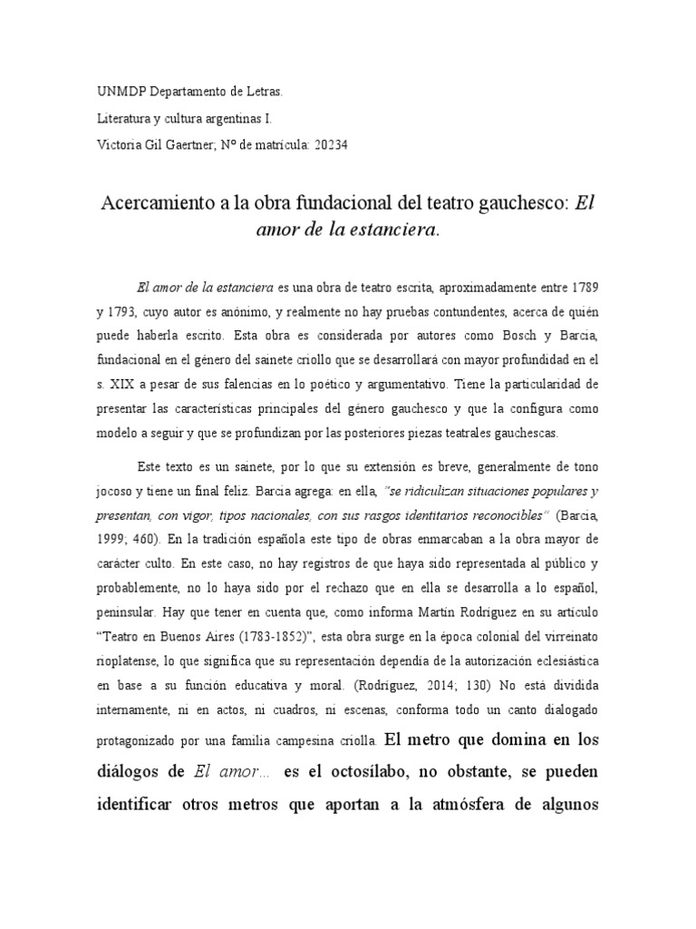 Tp1 El Amor de La Estanciera | PDF | Teatro | Idiomas