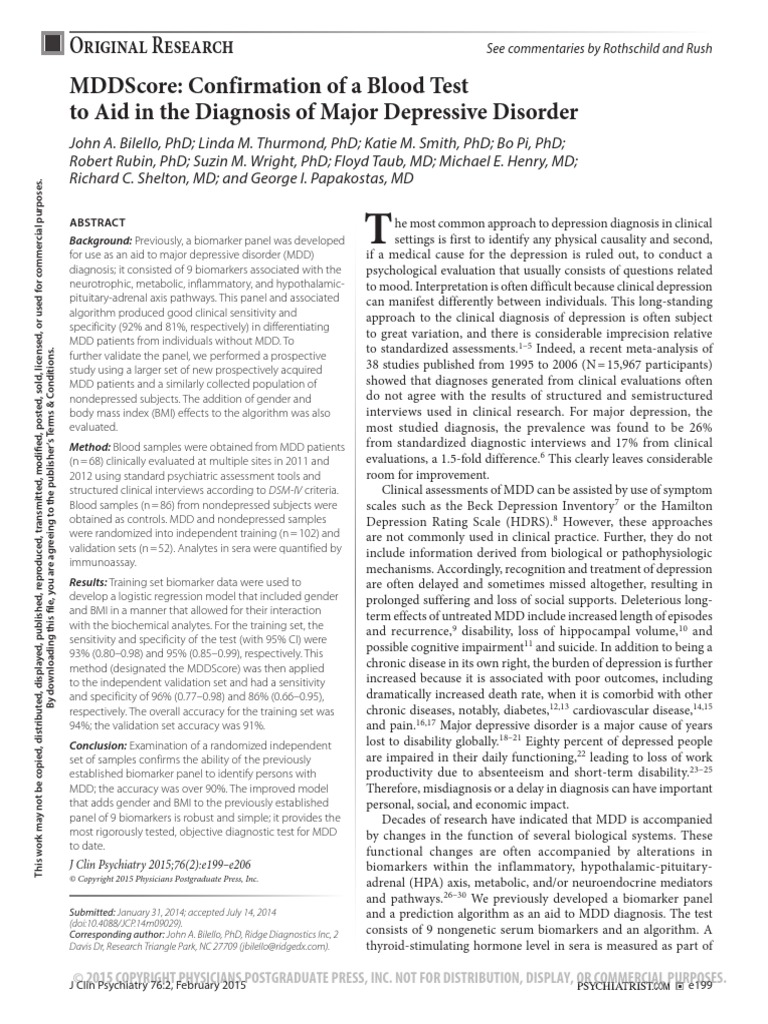 2015 - MDD Score Lab Test PDF | PDF | Sensitivity And Specificity ...