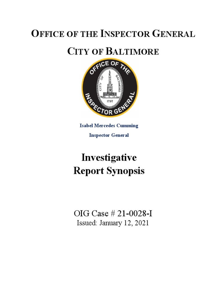 O I G C B: Investigative Report Synopsis | PDF | Policy | Government