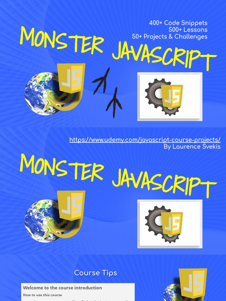 Monster Javascript: 400+ Code Snippets 500+ Lessons 50+ Projects ...