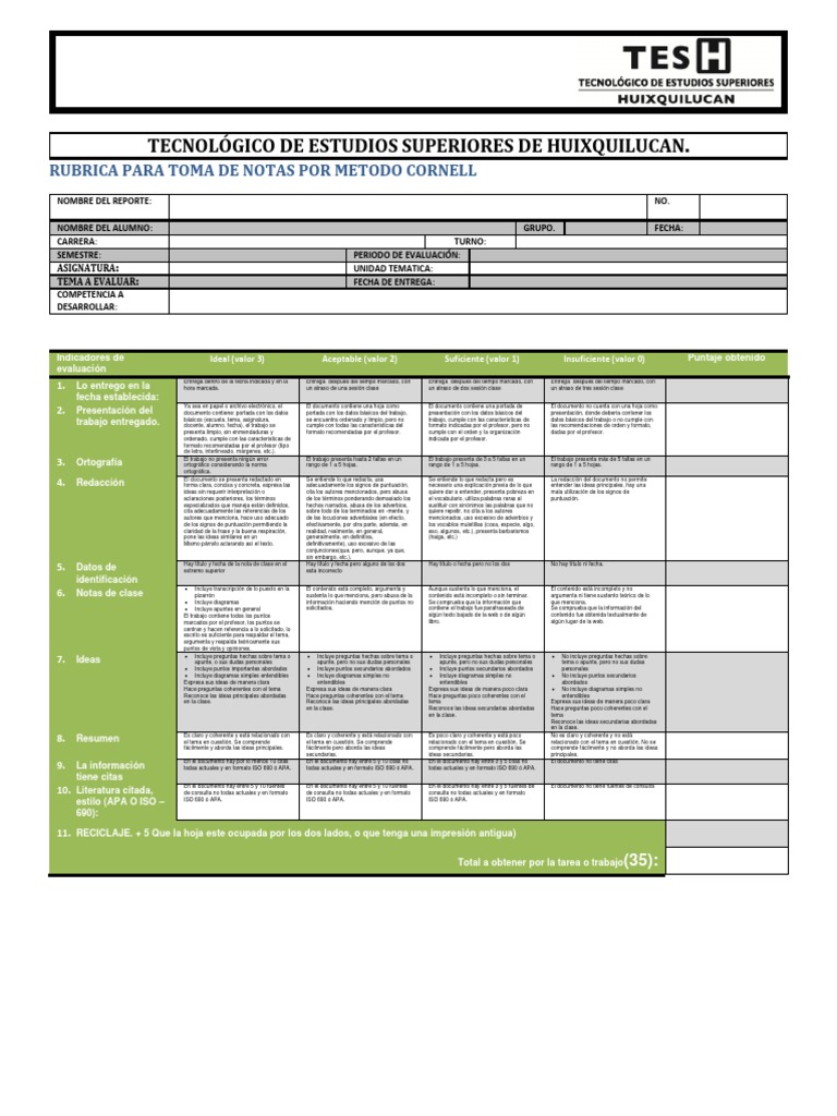 2018 Hoja para Apuntes Cornell PDF | PDF | Puntuación