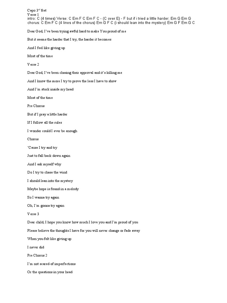 Dear God: Lyrics and Chords Guide | PDF | Language Arts & Discipline