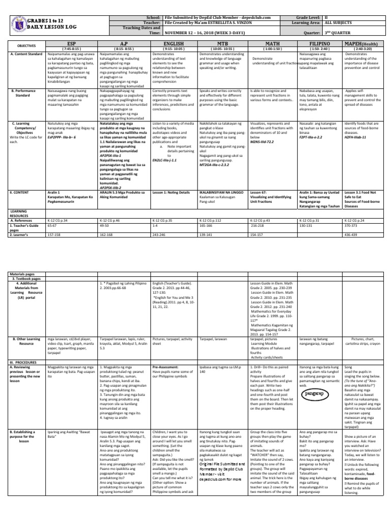 DLL - All Subjects 2 - Q3 - W3 - D1 | PDF