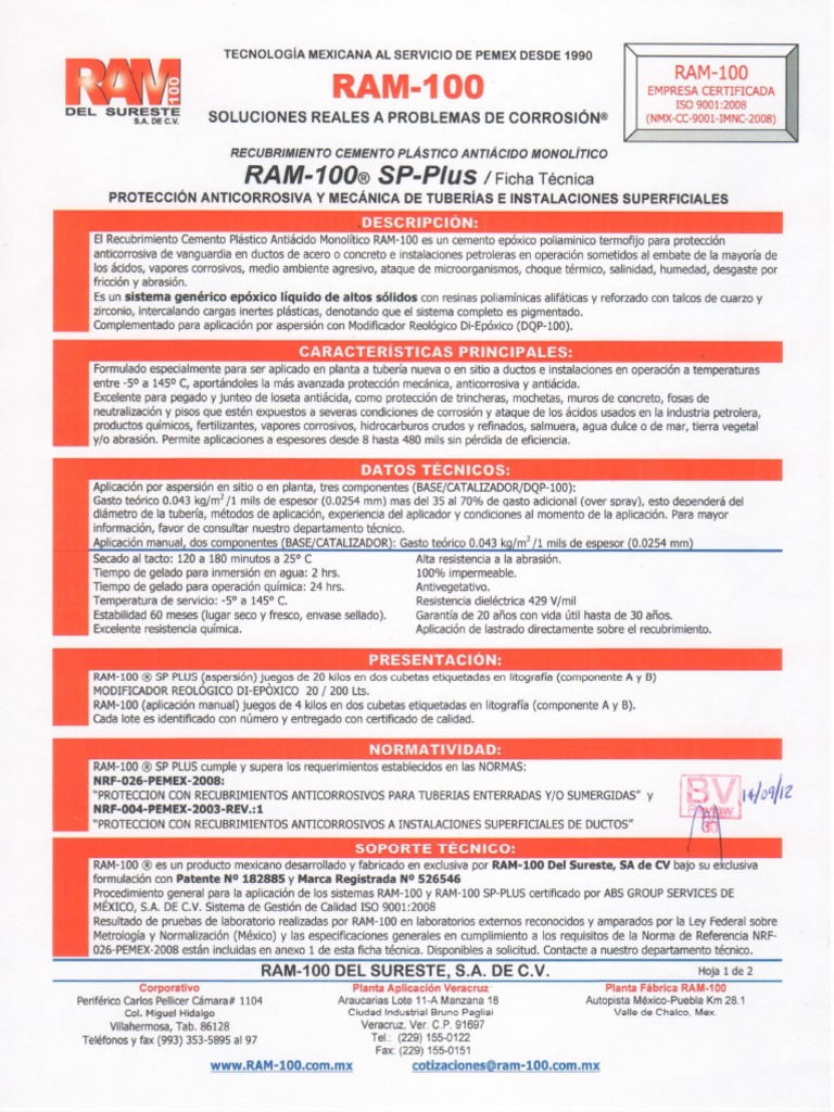 1 Ficha Tecnica Ram-100-Dqp | PDF