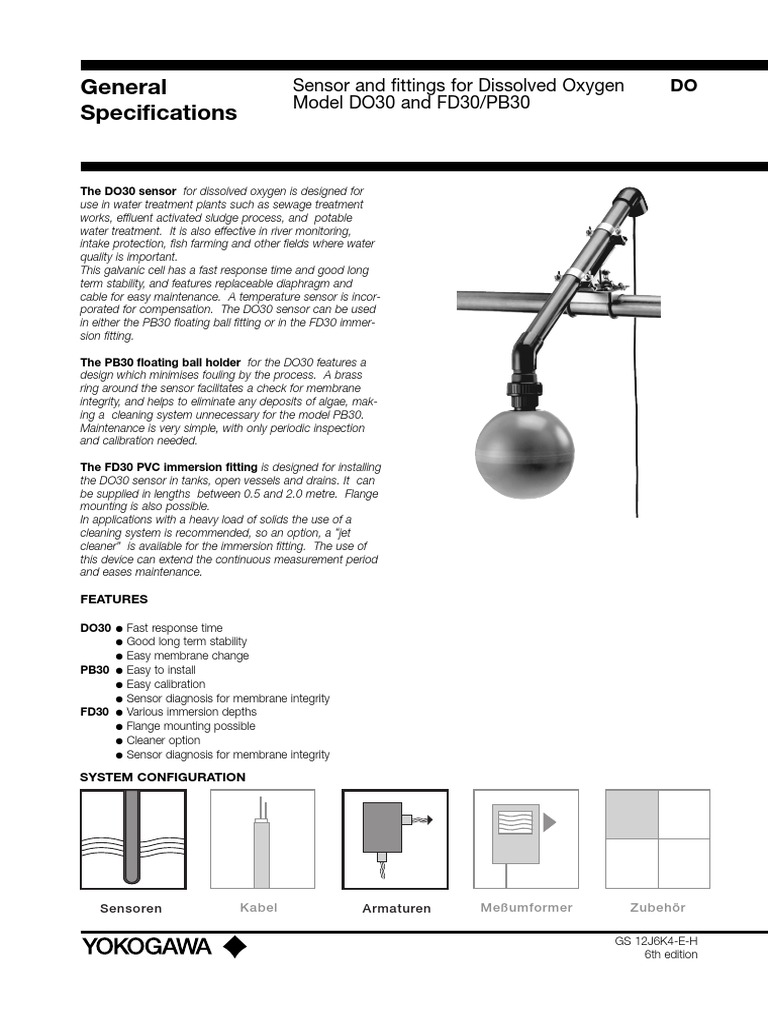 General Specifications: Sensor and Fittings For Dissolved Oxygen Model ...
