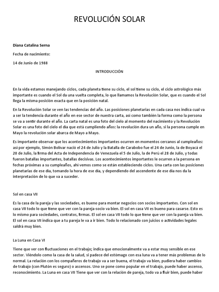 REVOLUCIÓN SOLAR CATALINA SERNA | PDF | Horóscopo | Astronomía