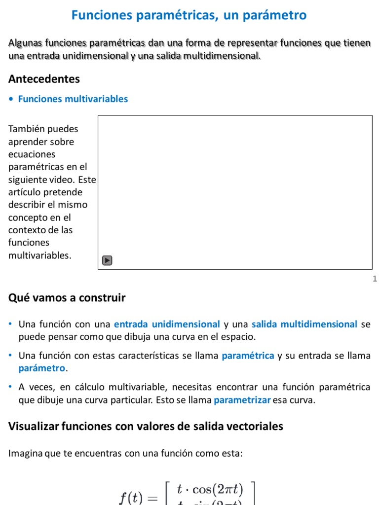 Funciones Parametricas Un Parametro | PDF | Vector Euclidiano | Función ...