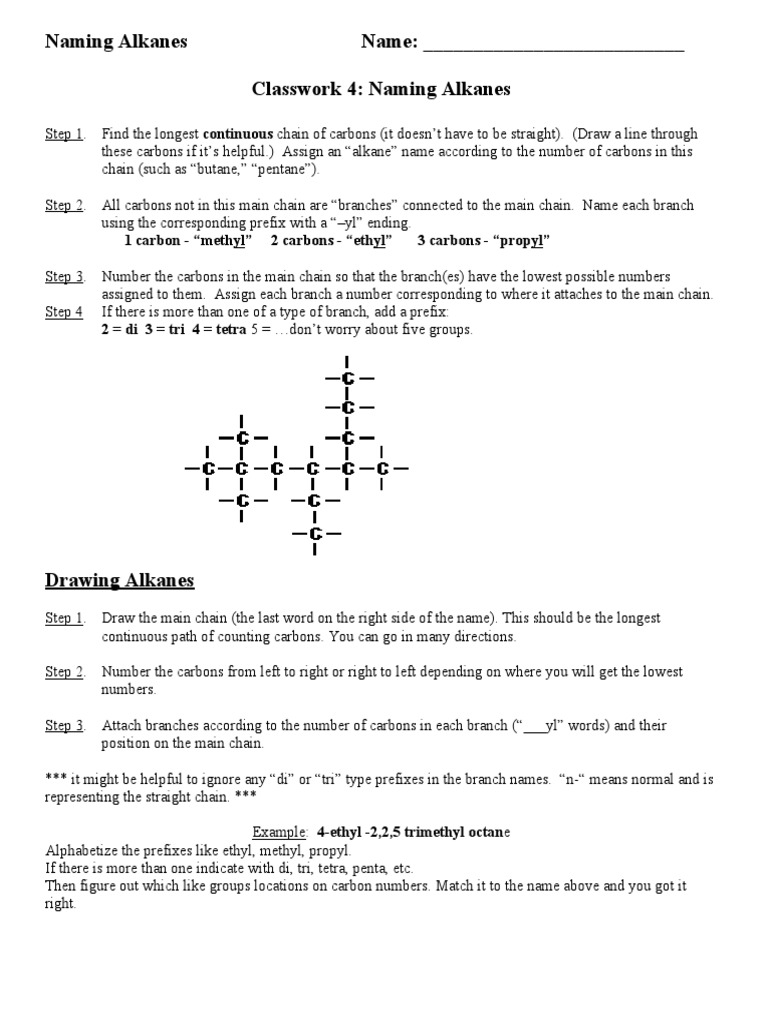 Naming and Drawing Branched Alkanes | PDF | Alkane | Hydrocarbons