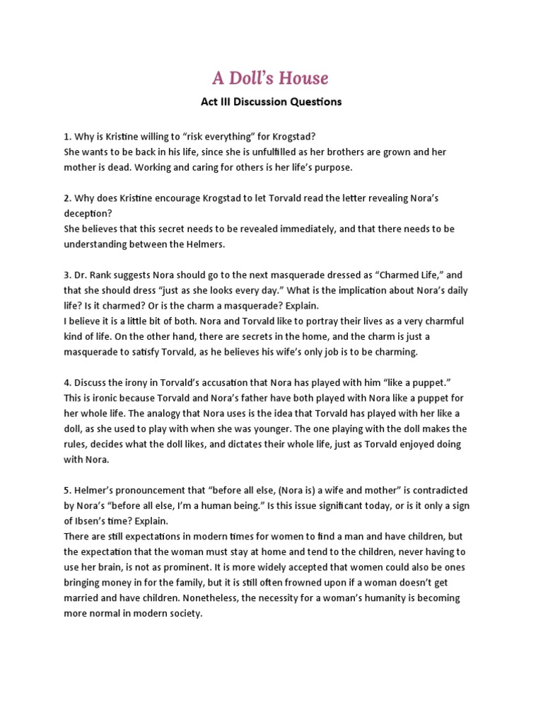 Ela Act 3 A Dolls House | PDF | A Doll's House
