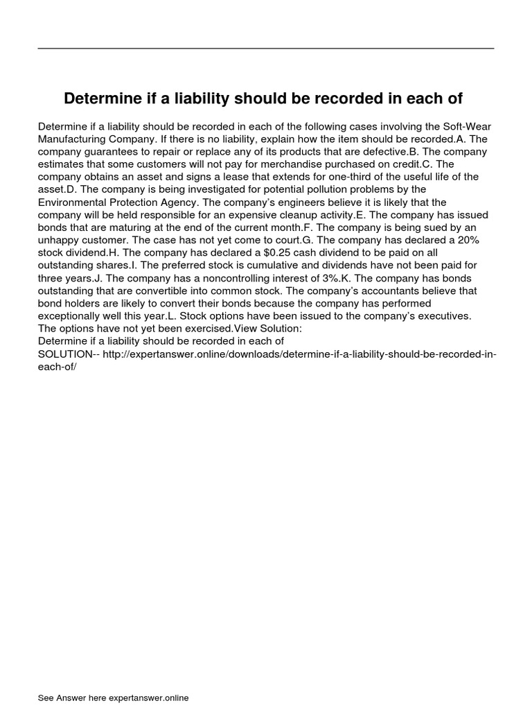 Determine If A Liability Should Be Recorded in Each of | PDF | Stocks ...