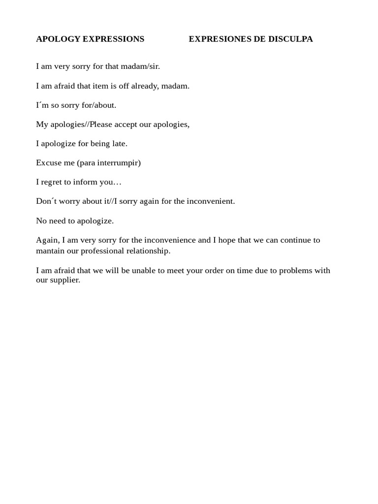 Apology Expressions PDF | PDF