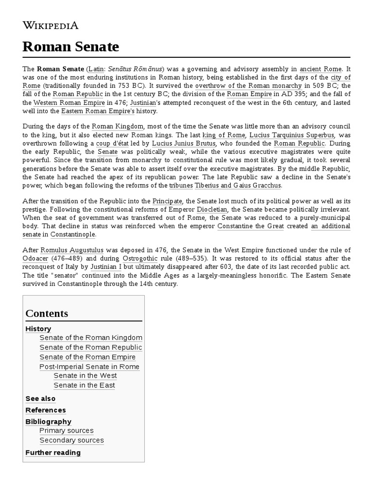 Roman Senate: History | PDF | Government Of The Roman Empire | Roman Law