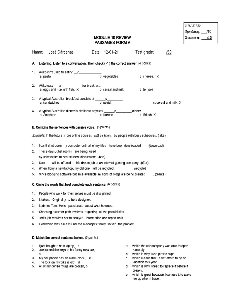 Module 10 Review Passages Form A Name: José Cárdenas Date: 12-01-21 ...