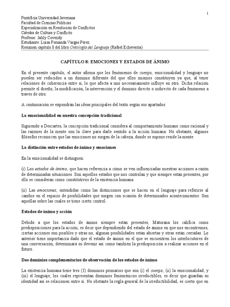 Ontología Del Lenguaje Cap 8 Resumen LFVP | PDF | Las emociones | Diseño