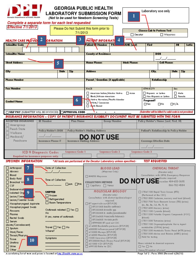 Do Not Use: Georgia Public Health Laboratory Submission Form | PDF ...